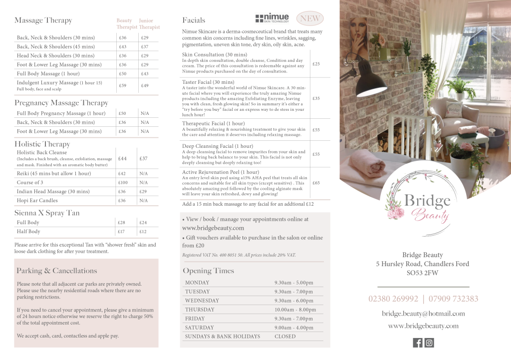 Price List - Bridge Beauty